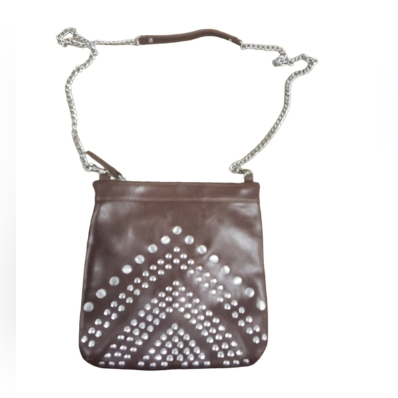 Junior Drake | Bags | Junior Drake Studded Brown Leather Crossbody Bag ...